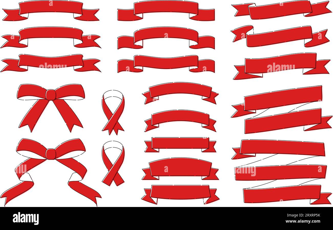 Ribbon in red simple line drawing, dashed line, Vector Illustration ...