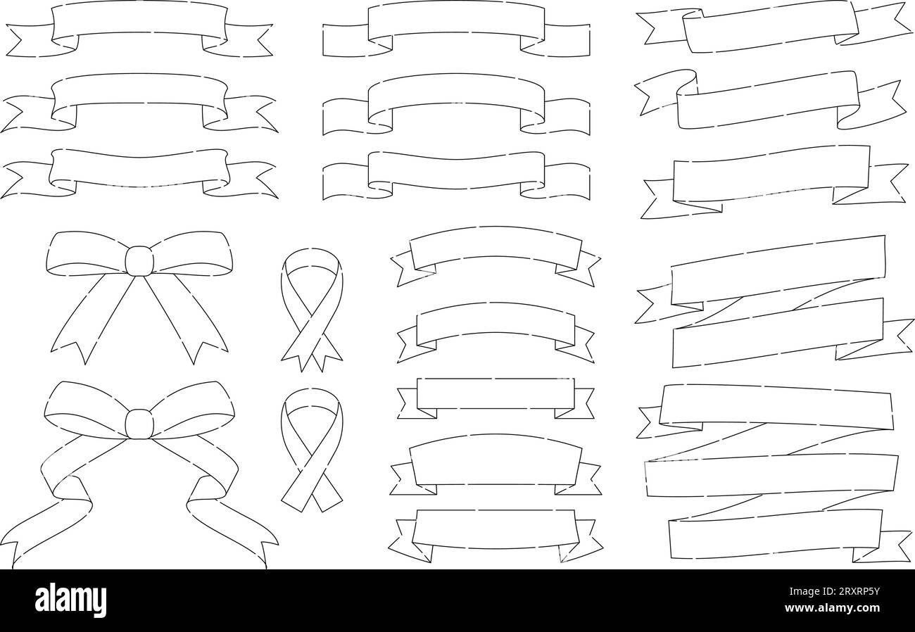 Ribbon in Black and White simple line drawing, dashed line, Vector ...