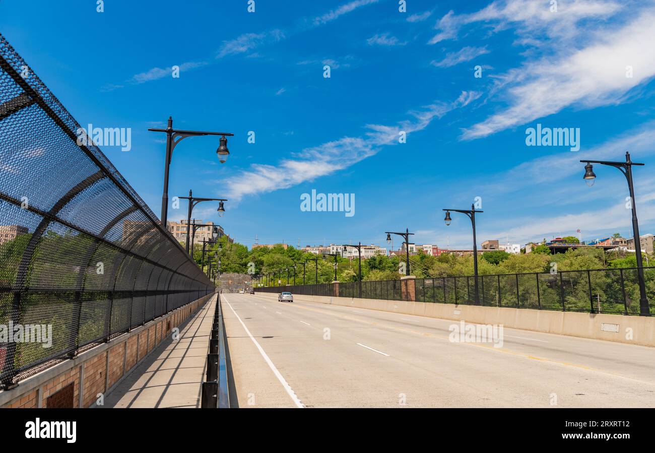 road on the bridge with pedestrian crossing. urban route way. road way ...