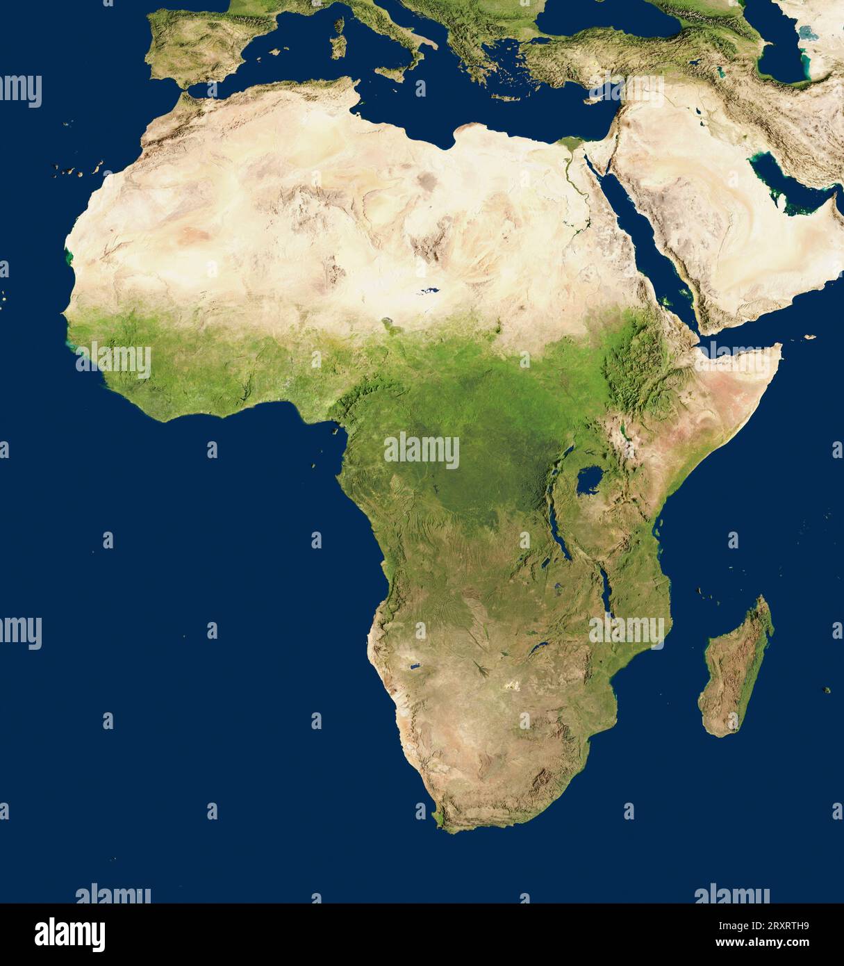 3D illustration of a highly detailed map of Africa. Satellite view ...