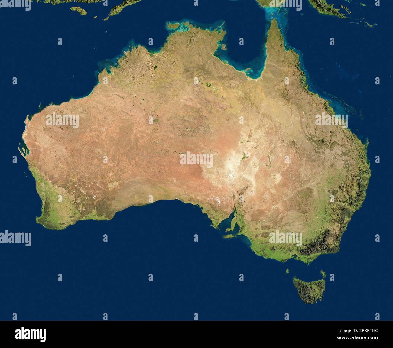 3D illustration of a highly detailed map of Australia. Satellite view ...