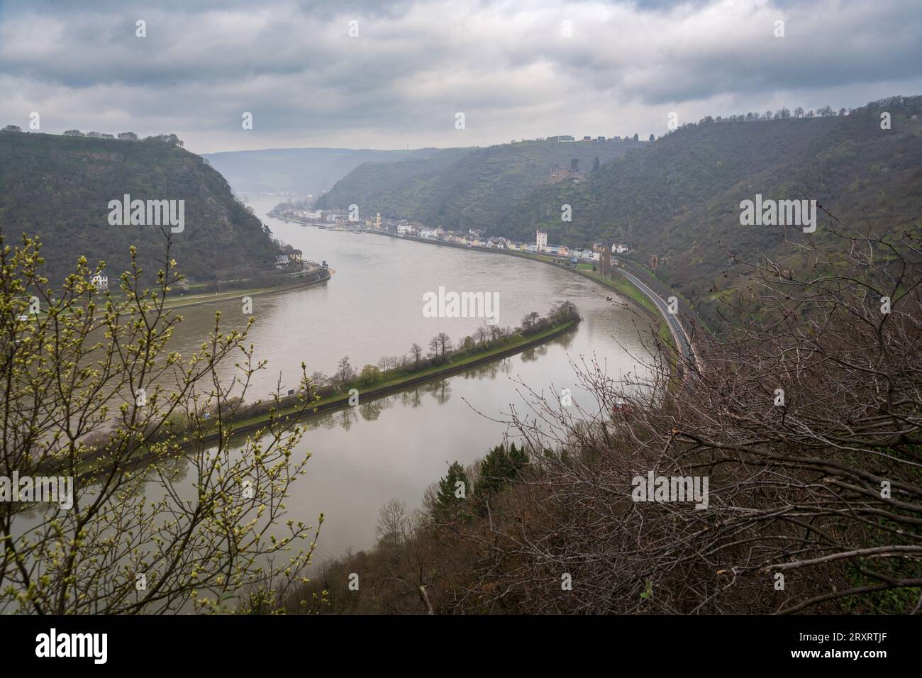 The Lorelei Rock Hill Along the Rhine River in Germany, on a Spring day ...