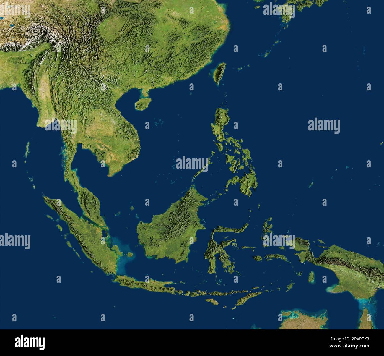 3D illustration of a highly detailed map of Southeast Asia. Satellite ...