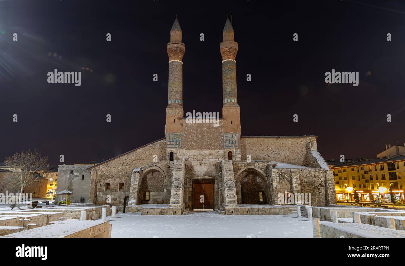 Double Minaret Madrasah was built in 1271 İlhanlı period. The tile ...