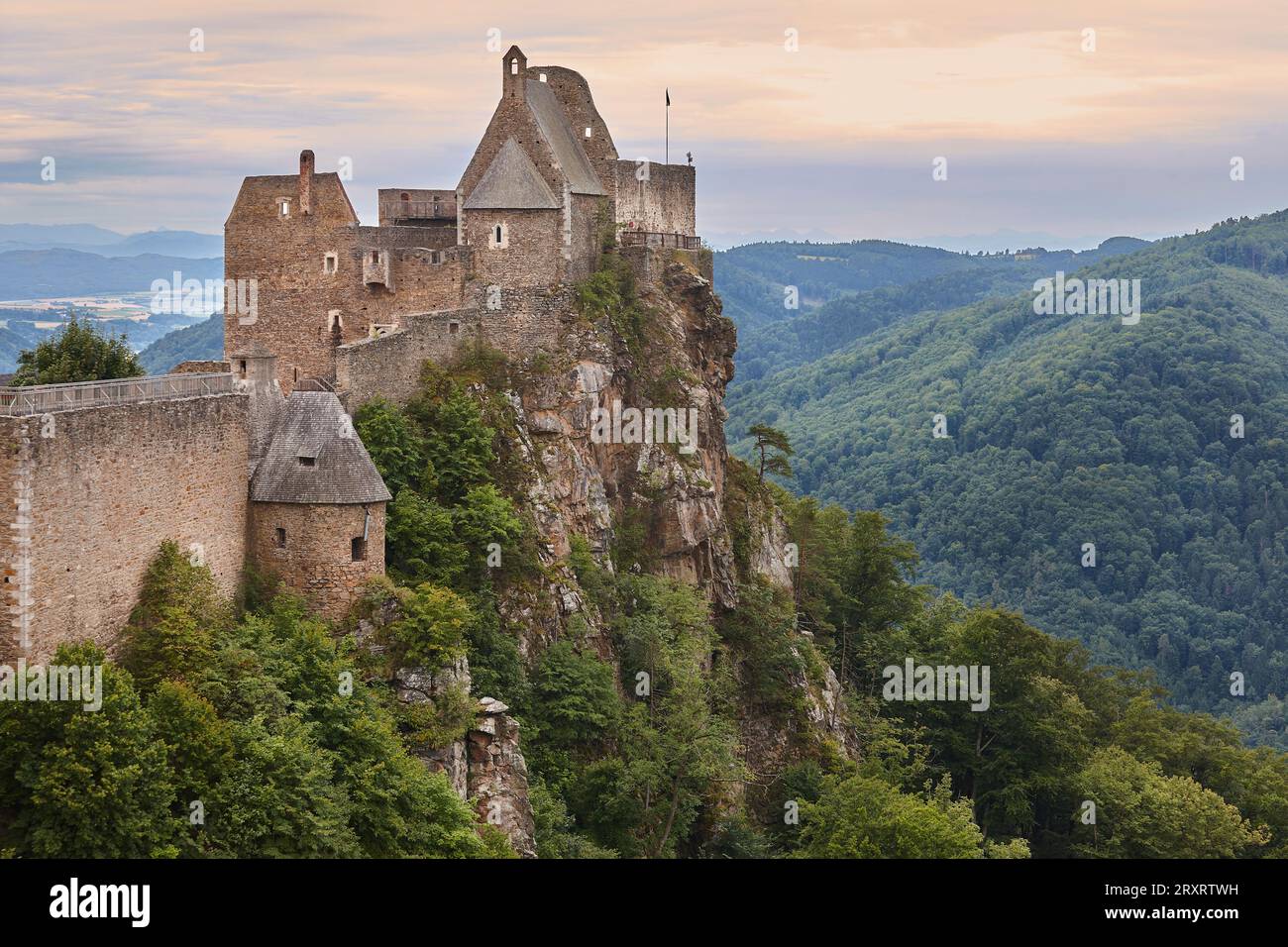 Wachau valley and Danube river. Aggstein medieval castle. Austrian ...