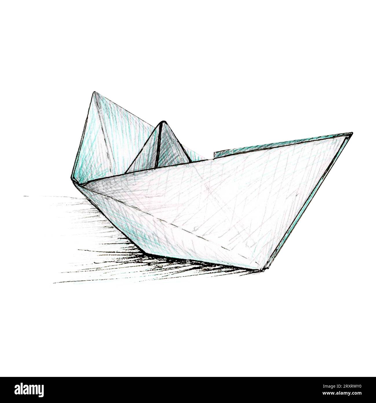 Watercolor illustration of paper boat hand-drawn isolated on white ...