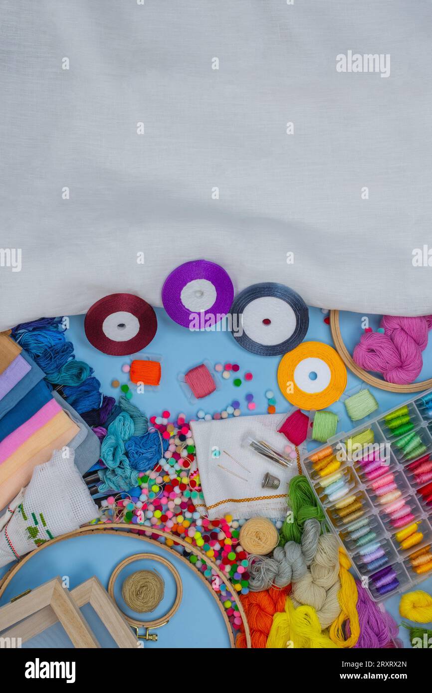 Embroidery with satin ribbons still life. Process of hand ribbons ...