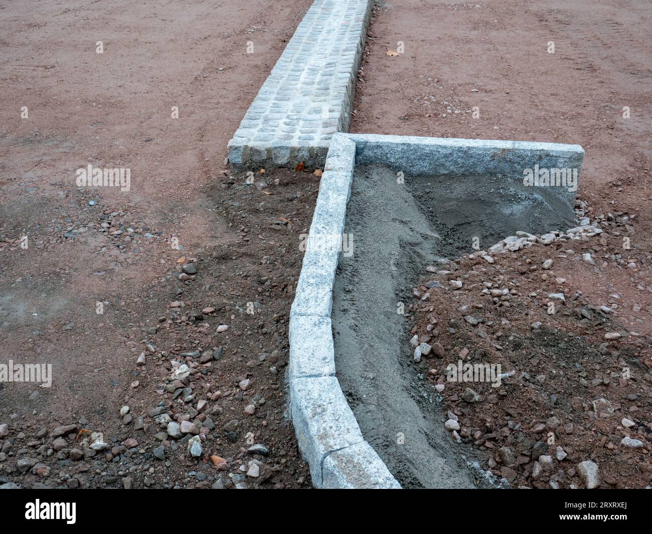 road construction with granite stone Stock Photo - Alamy