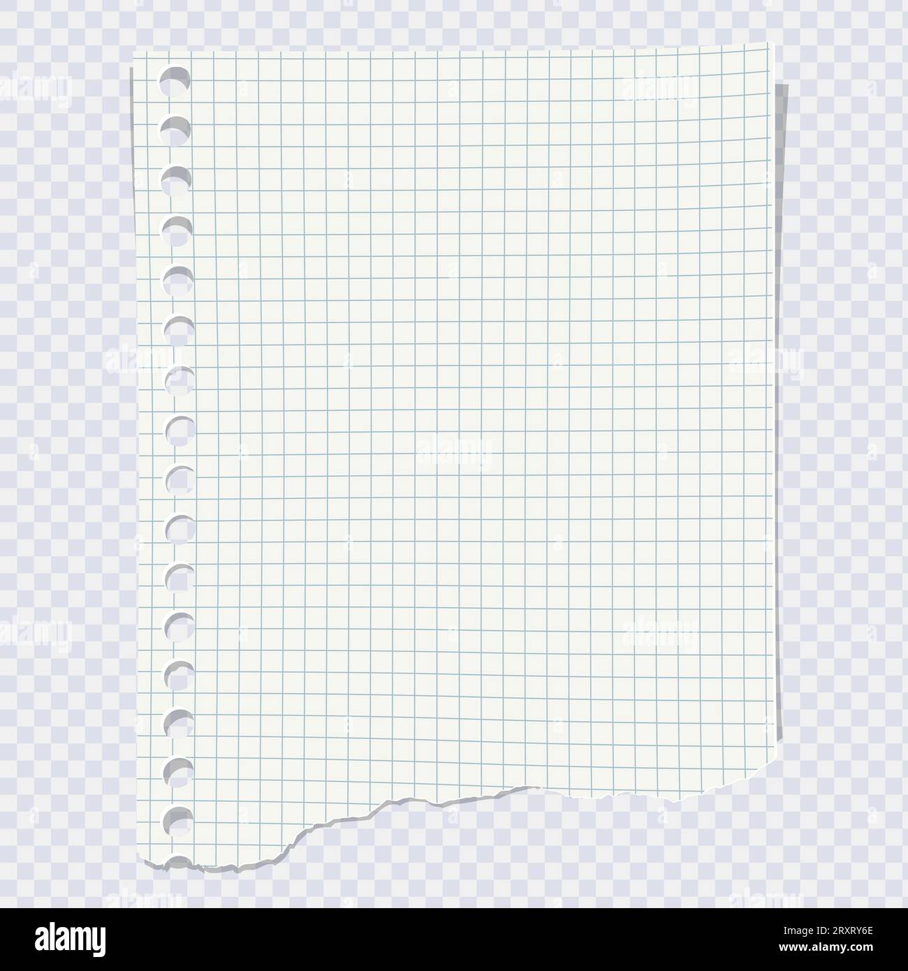 Blank checkered page with torn edge on transparent. Notepaper from ...