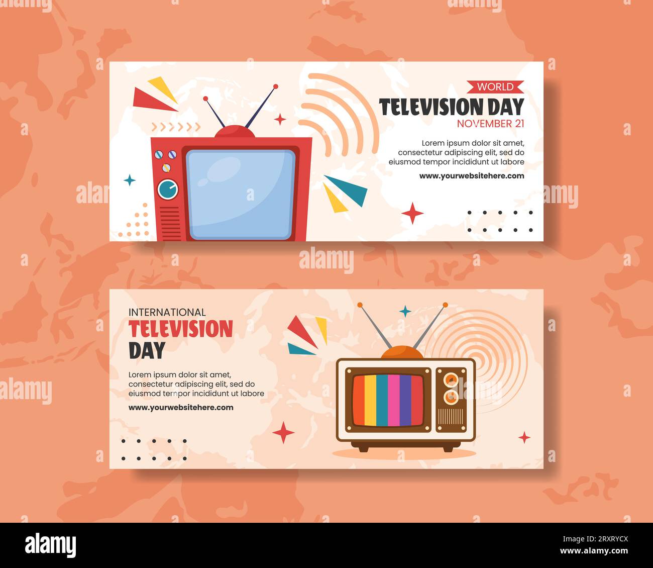 Television Day Horizontal Banner Flat Cartoon Hand Drawn Templates ...