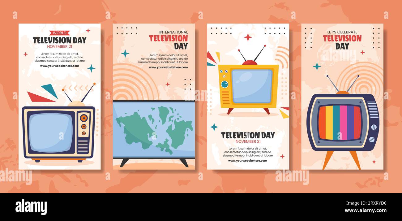 Television Day Social Media Stories Flat Cartoon Hand Drawn Templates ...