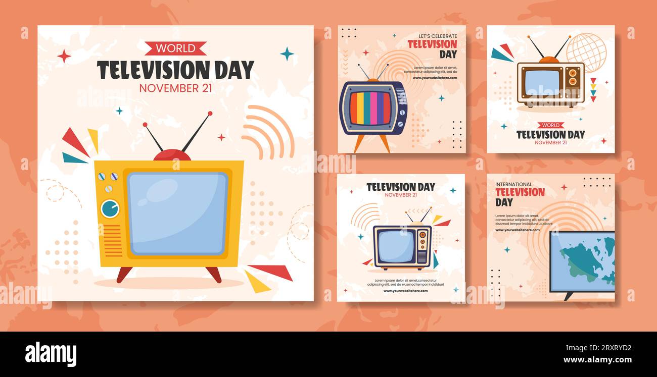 Television Day Social Media Post Flat Cartoon Hand Drawn Templates ...
