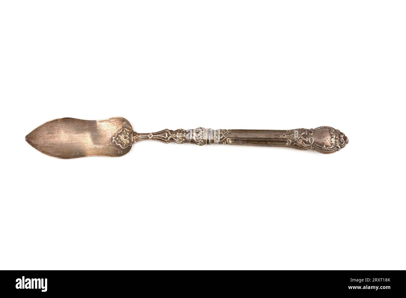 vintage silver spoon used for praline and sugar isolated on white ...
