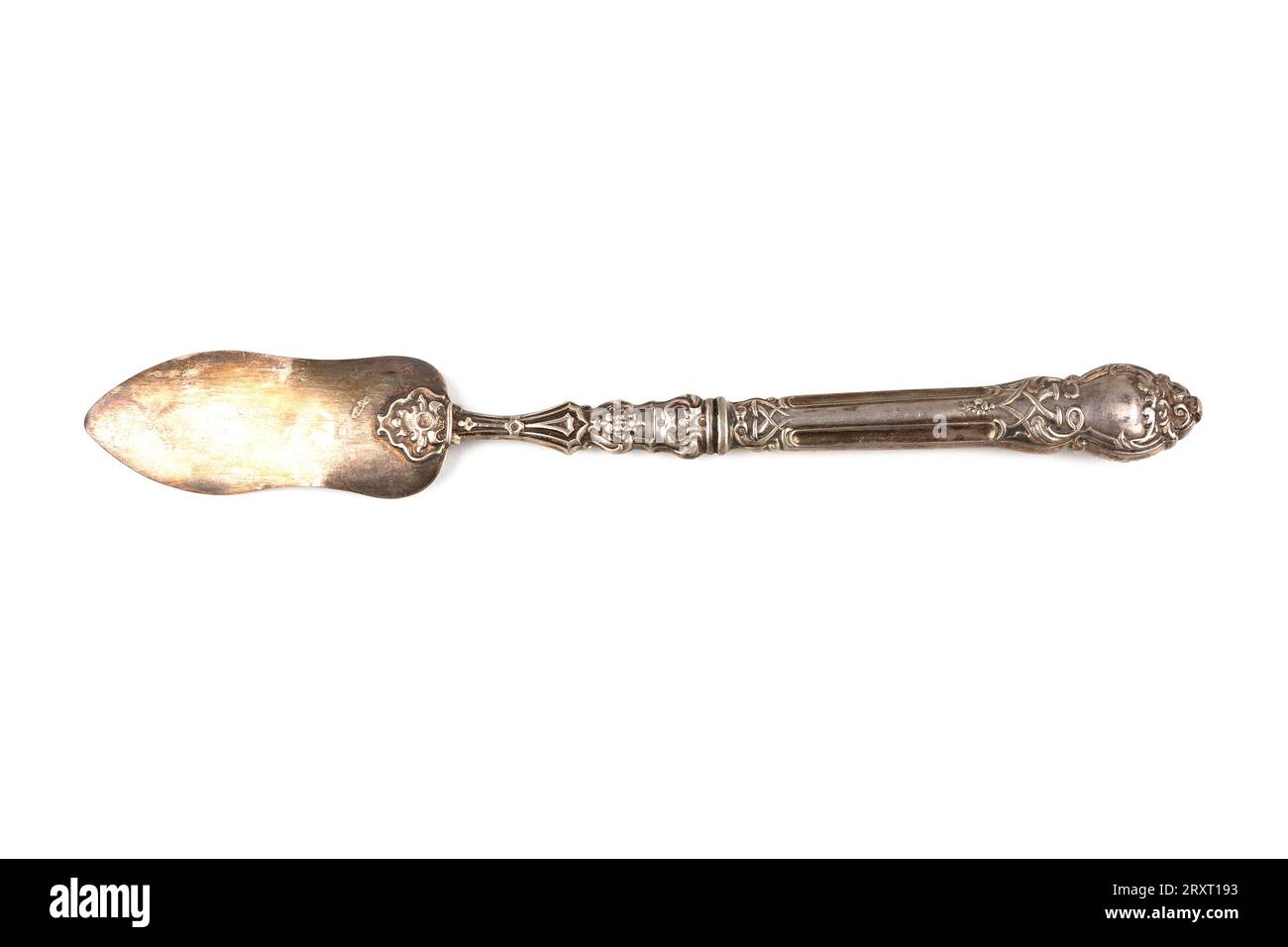 vintage silver spoon used for praline and sugar isolated on white ...