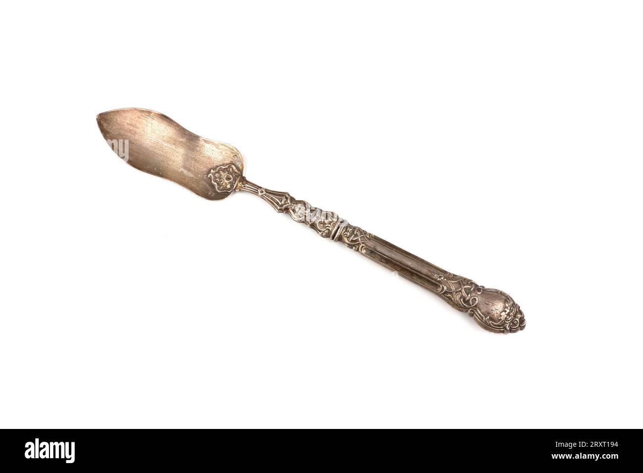 vintage silver spoon used for praline and sugar isolated on white ...
