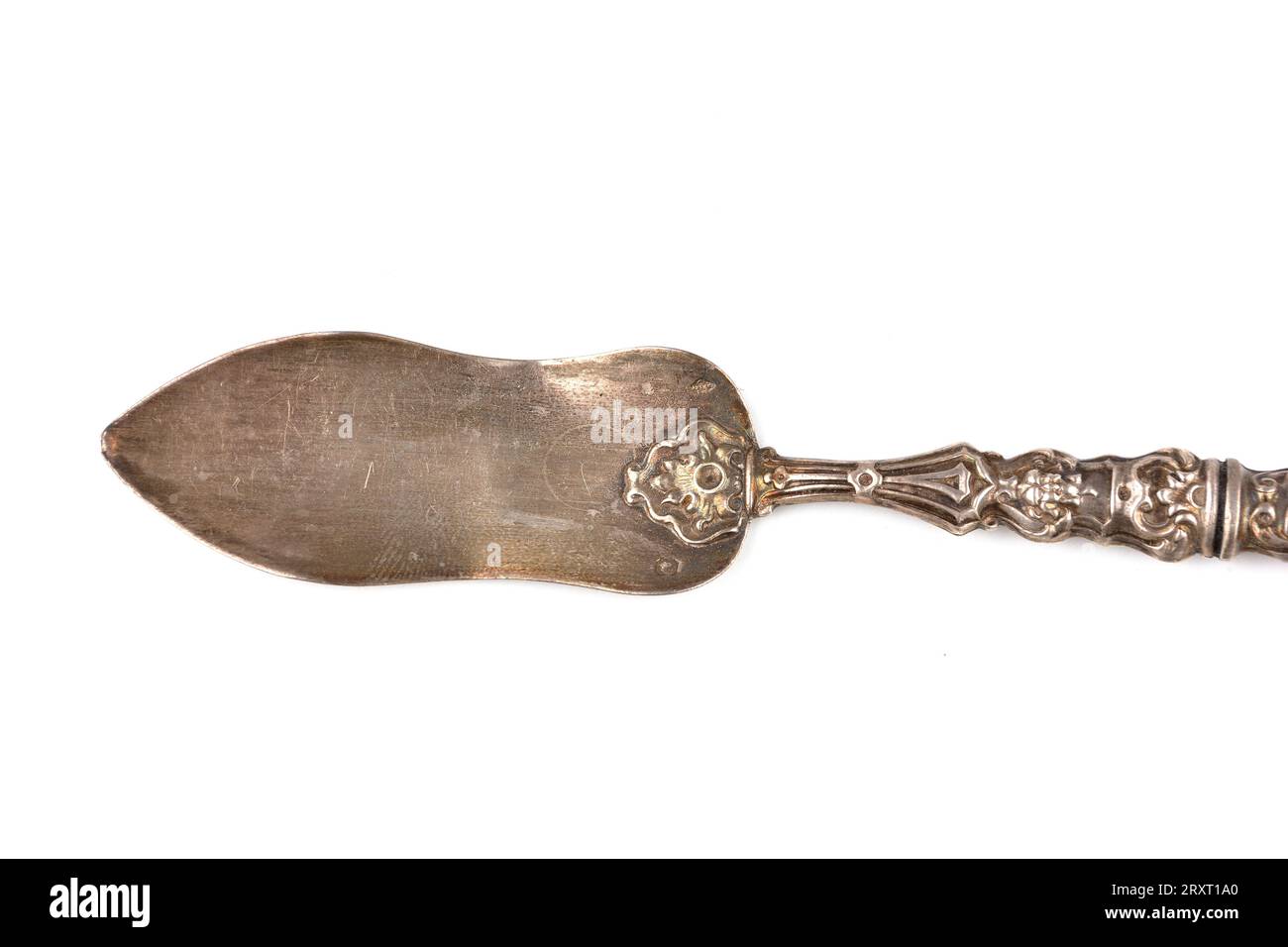 vintage silver spoon used for praline and sugar isolated on white ...