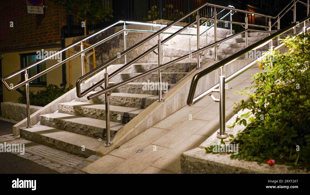 Stairways at night. Beautiful modern stairs in the big city Stock Photo ...