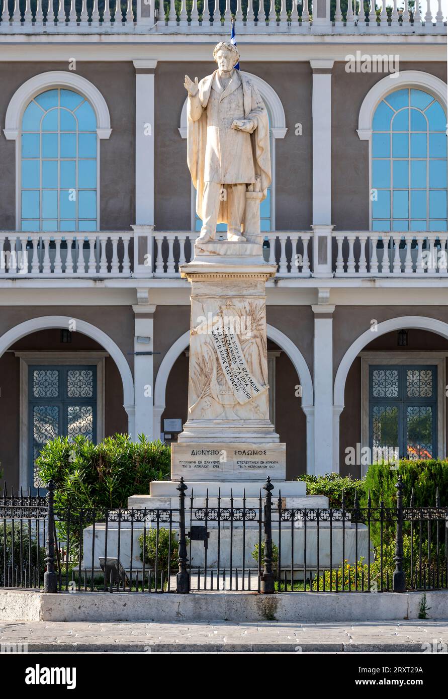 statue of dionysios solomos in the main town square in zante or ...