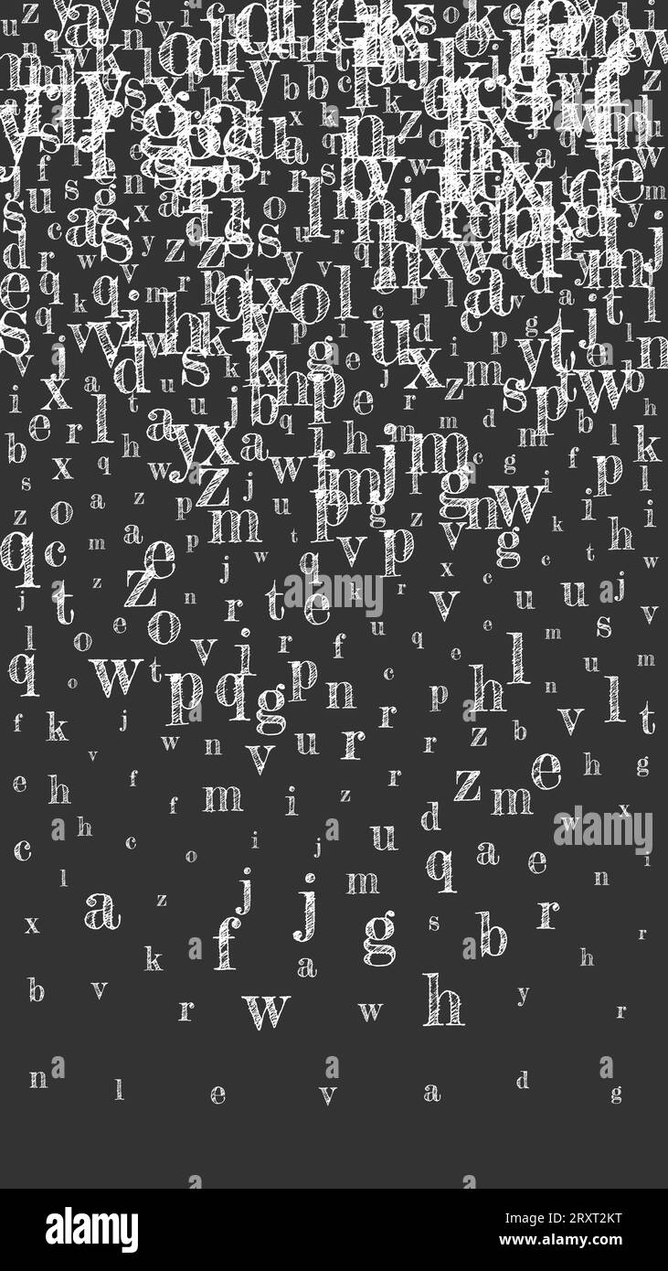 Falling letters of English language. White chalk characters of Latin ...
