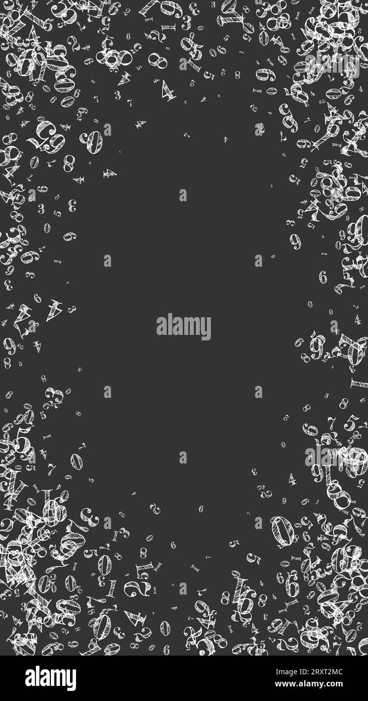 Scattered numbers. White chalk digits flying chaotic. Back to school ...