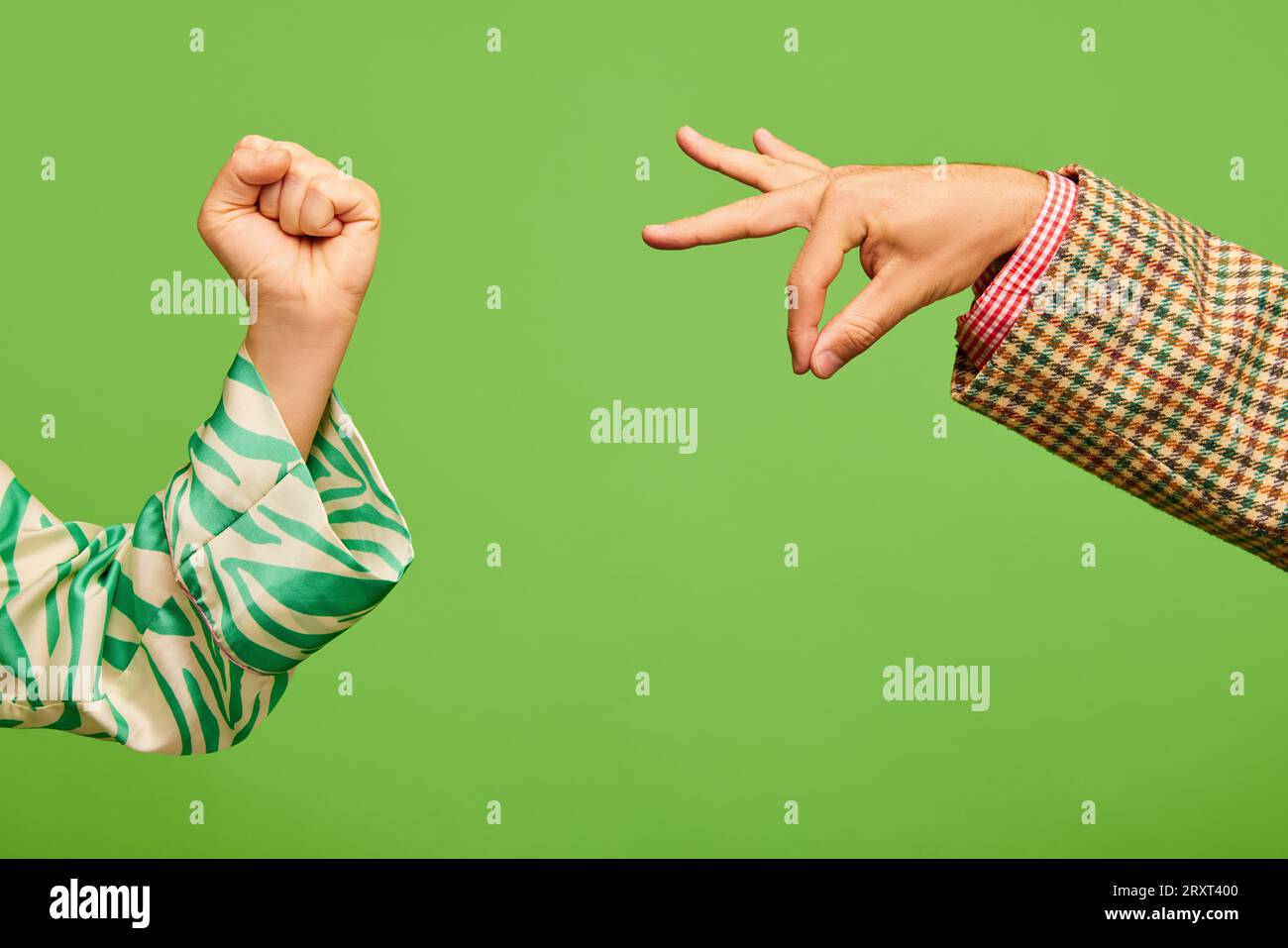 Poster. Two hands, female showing support fist gesture, male ...