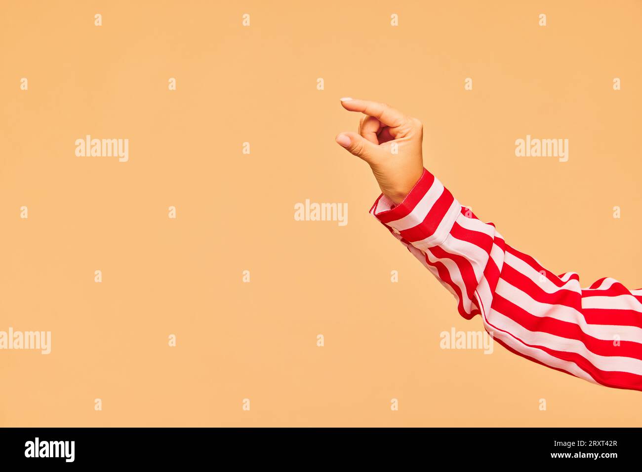 Poster. Female hand showing thumb and index finger, gesture measuring ...