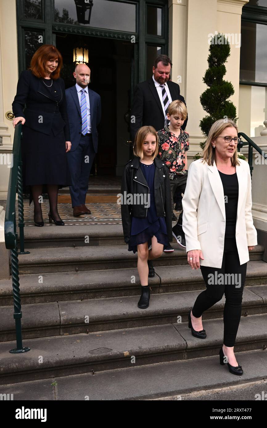 Victorian Premier Jacinta Allan (right) is joined by partner Yorick ...