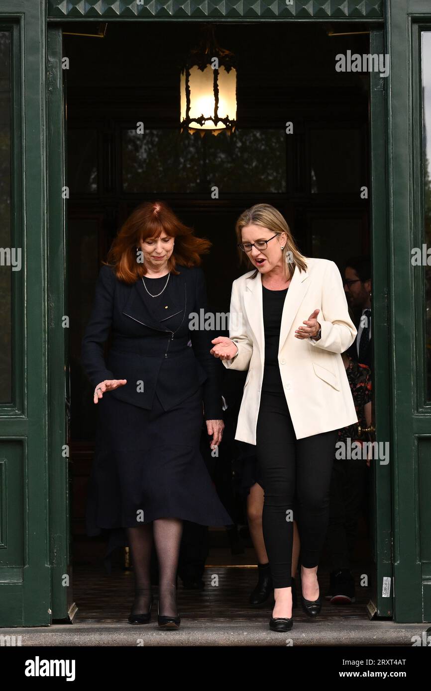 Victorian Premier Jacinta Allan (right) speaks with Governor of ...