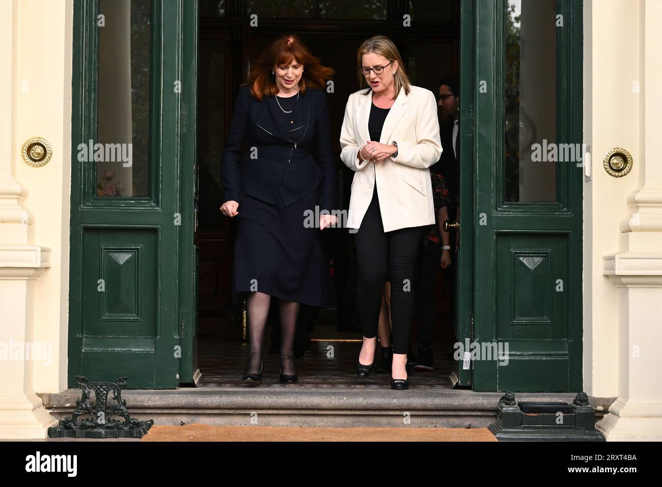Victorian Premier Jacinta Allan (right) speaks with Governor of ...