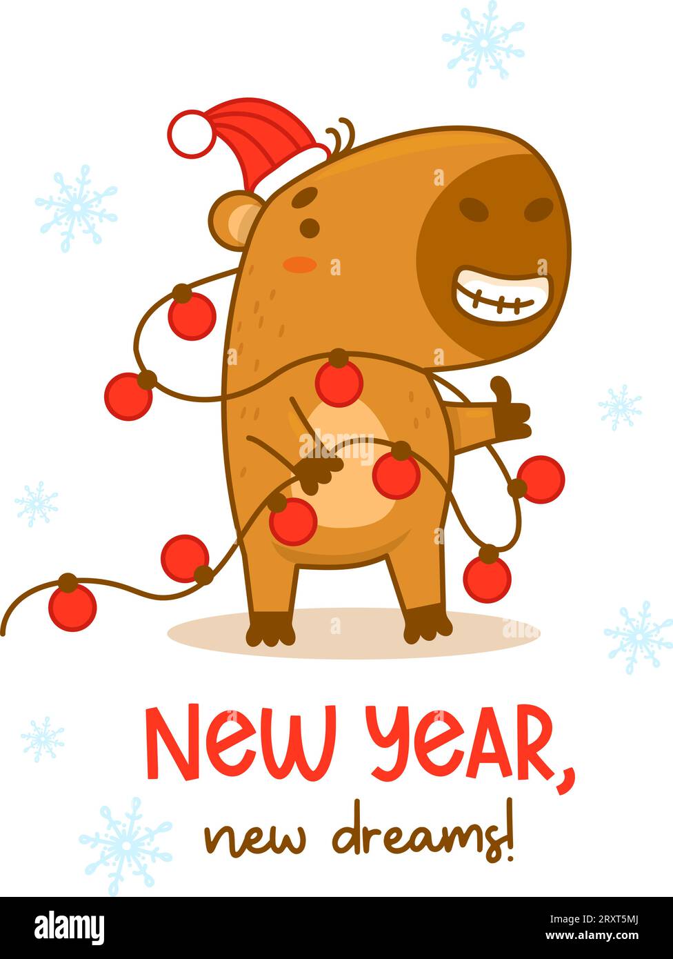 Cool Christmas cute capybara in Santa hat with New Years garland and ...