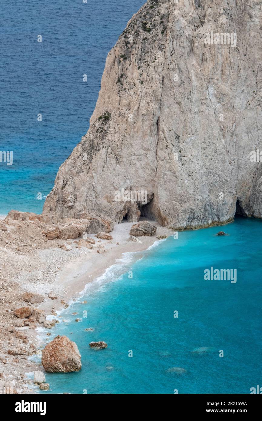 beautiful clear turquoise azure sea on the greek island of zante or ...