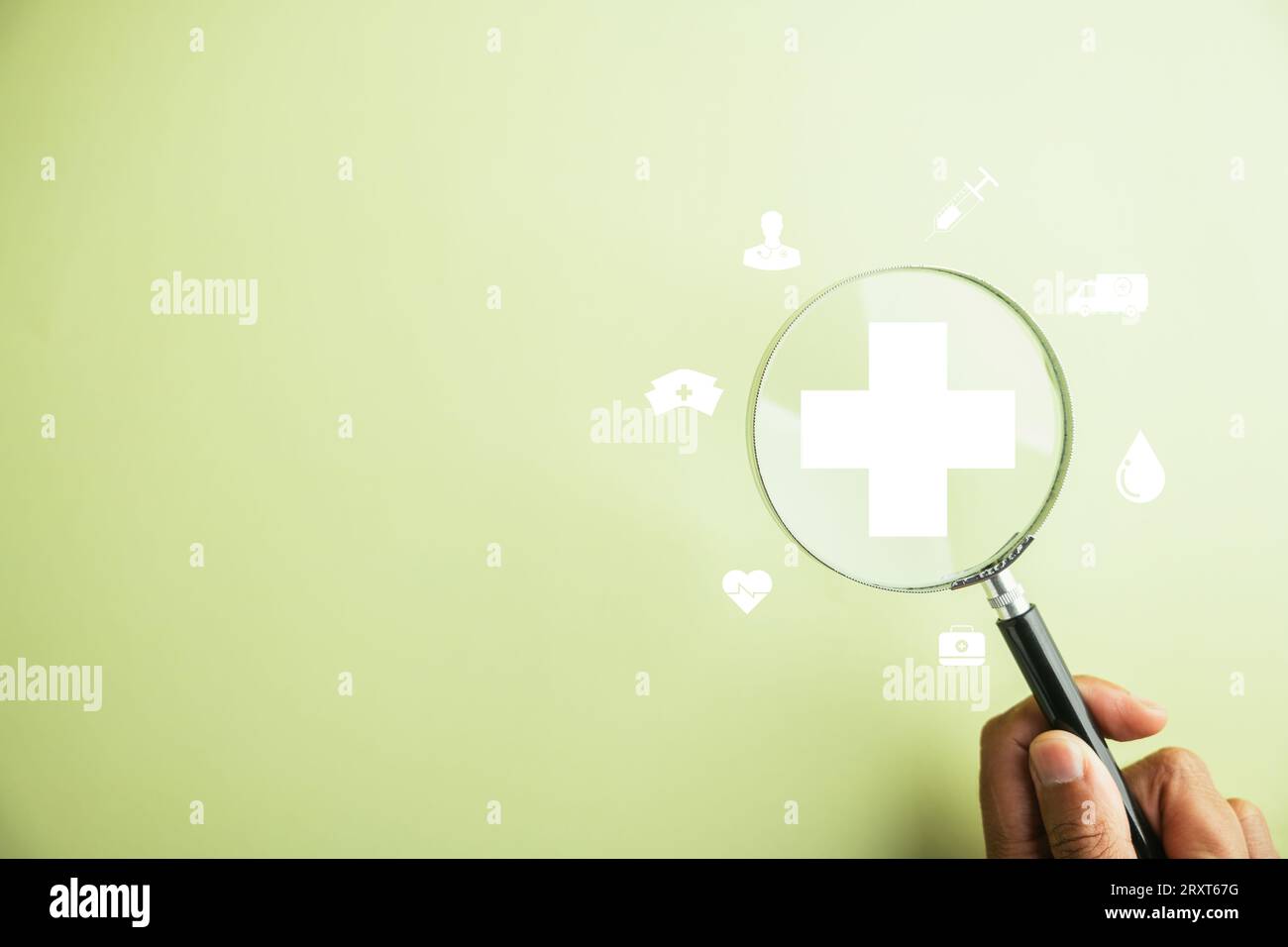 magnifying glass work on plus symbol and healthcare icon Stock Photo ...
