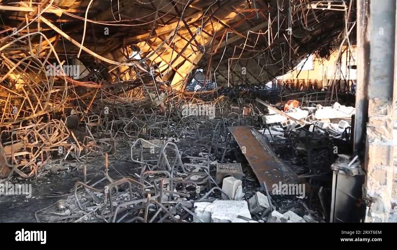 This image made from video shows debris at the site of a fatal fire in ...