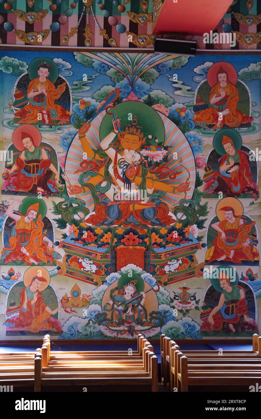 Murals inside indian budhha temple Stock Photo - Alamy