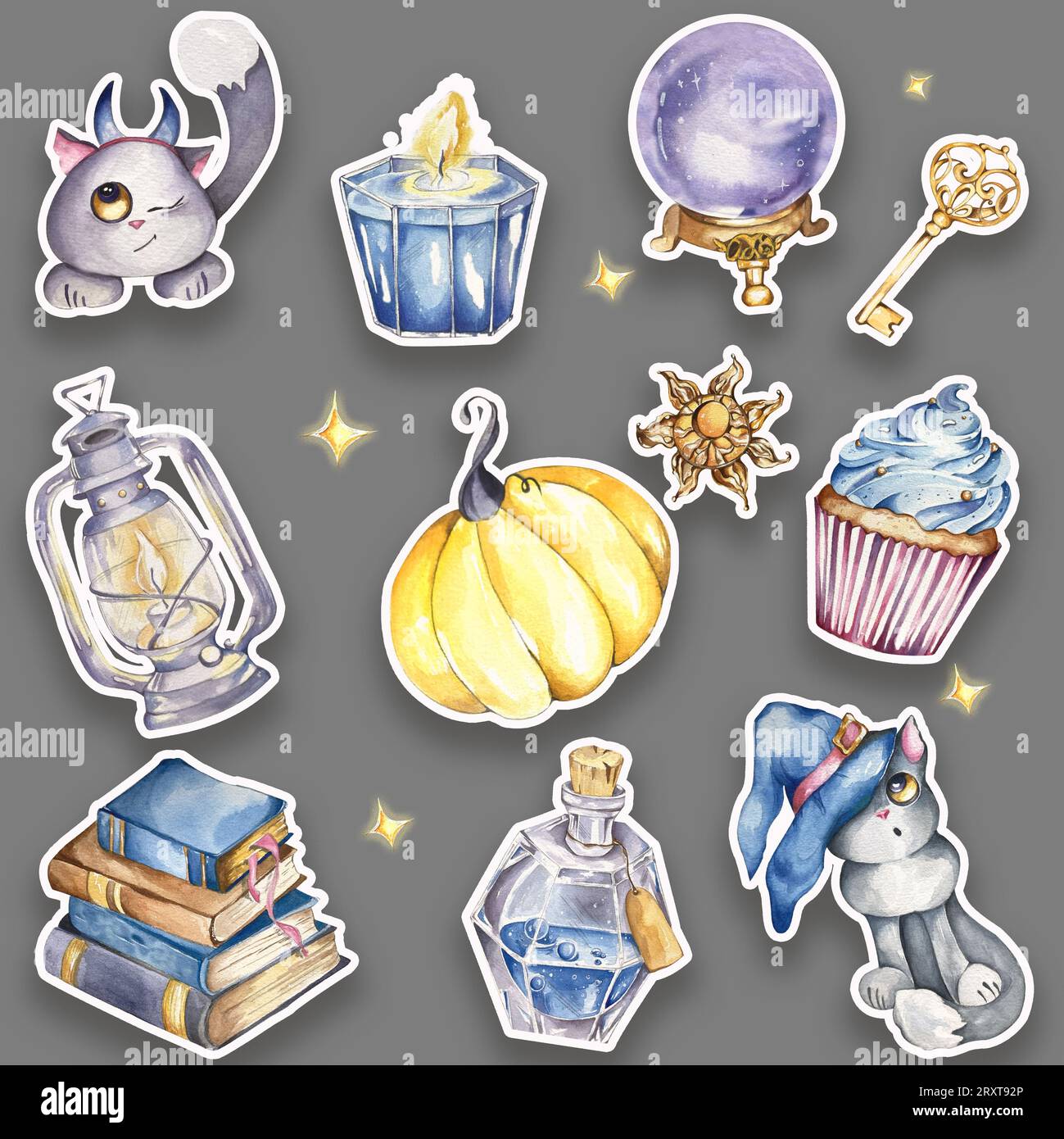 Watercolor hand painted books illustration. Wizard concept. Halloween ...