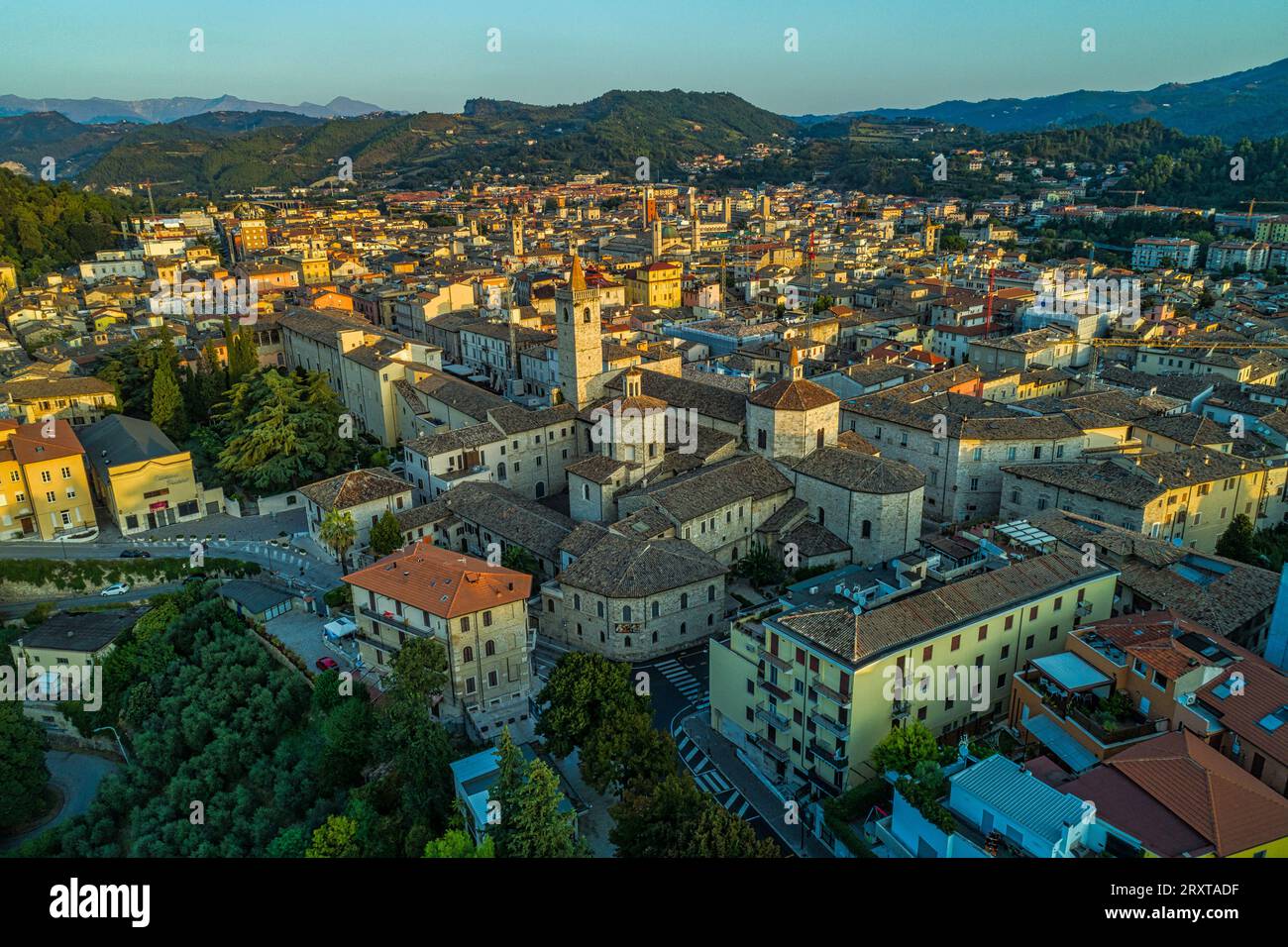Aerial view of the medieval city of Ascoli Piceno, the historic center ...