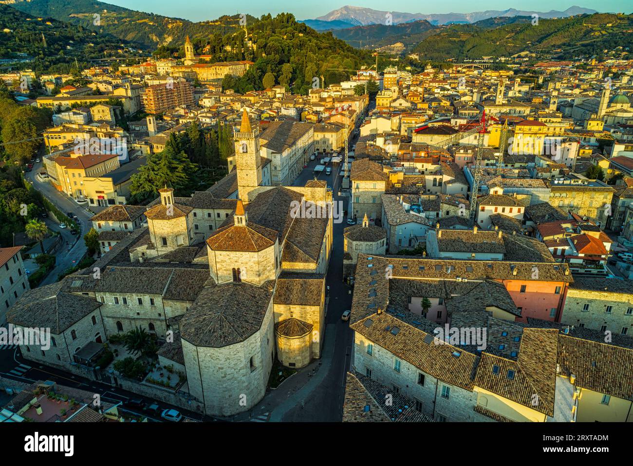 Aerial view of the medieval city of Ascoli Piceno, the historic center ...