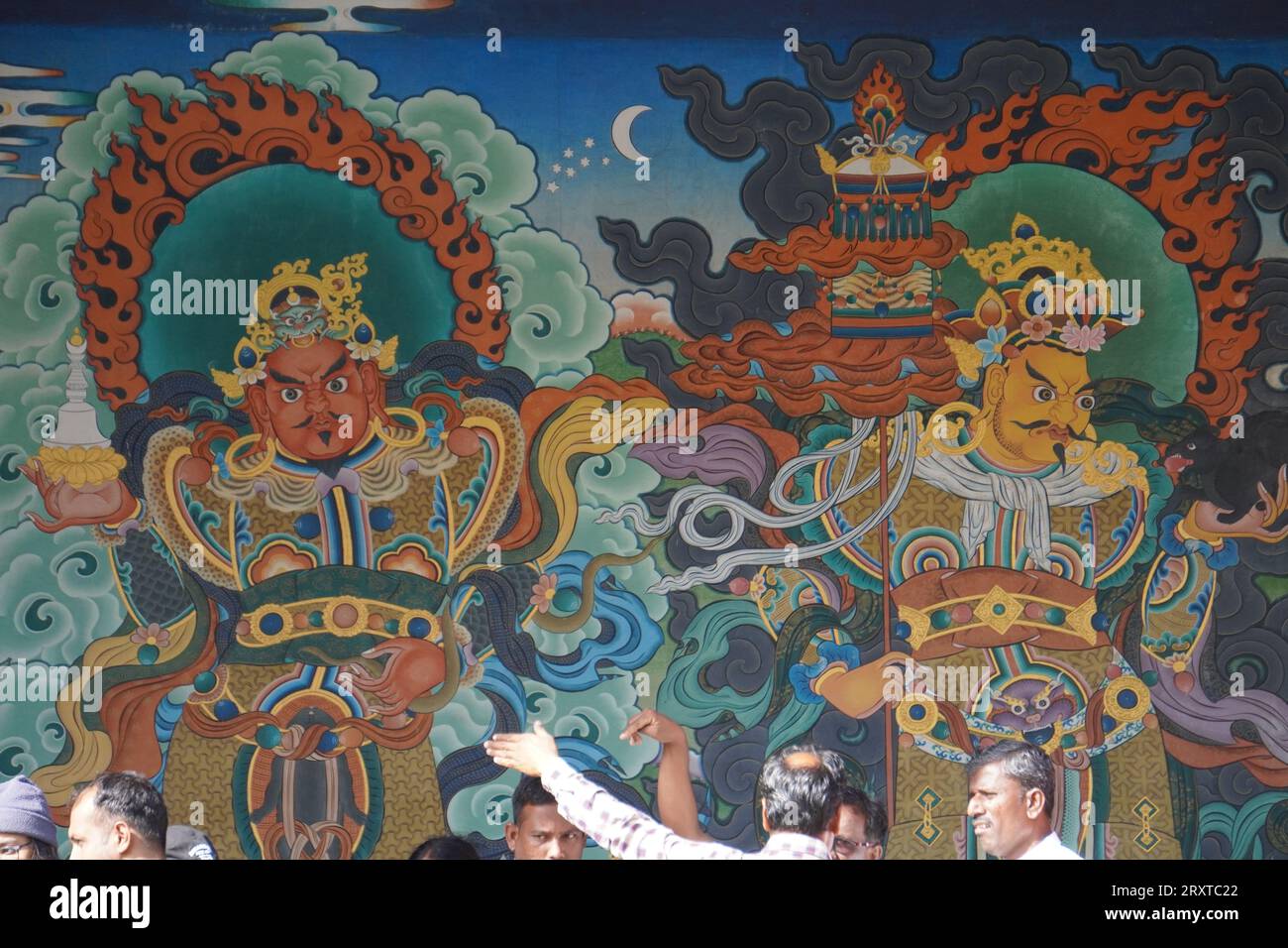 Murals inside indian budhha temple Stock Photo - Alamy