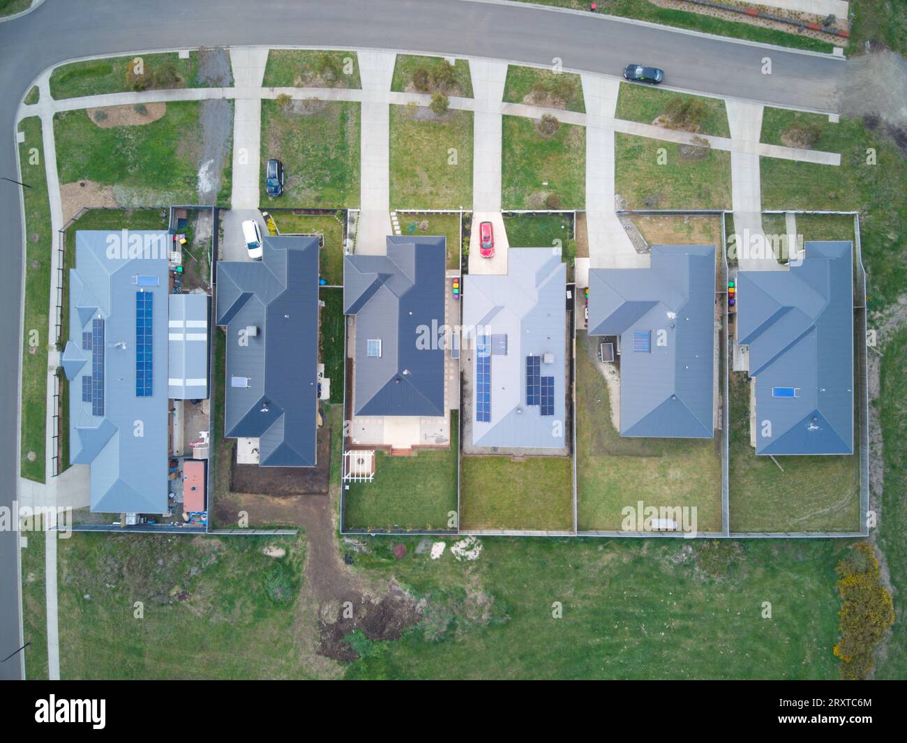 Aerial overhead view showing urban lifestyle and residential housing ...