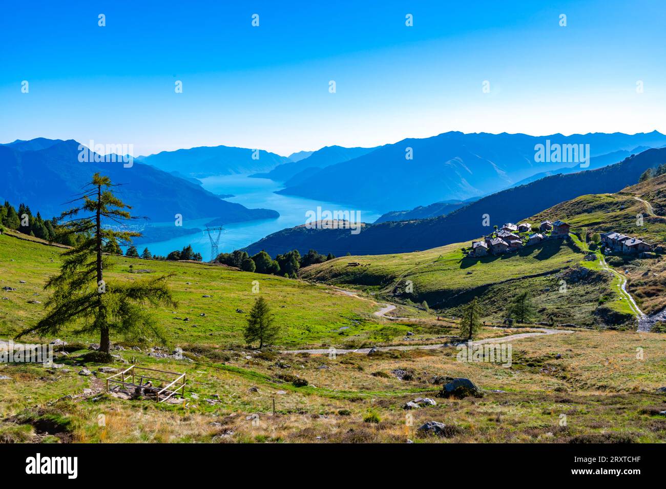 Lake Como, seen from Montemezzo, with the towns and mountains above it ...