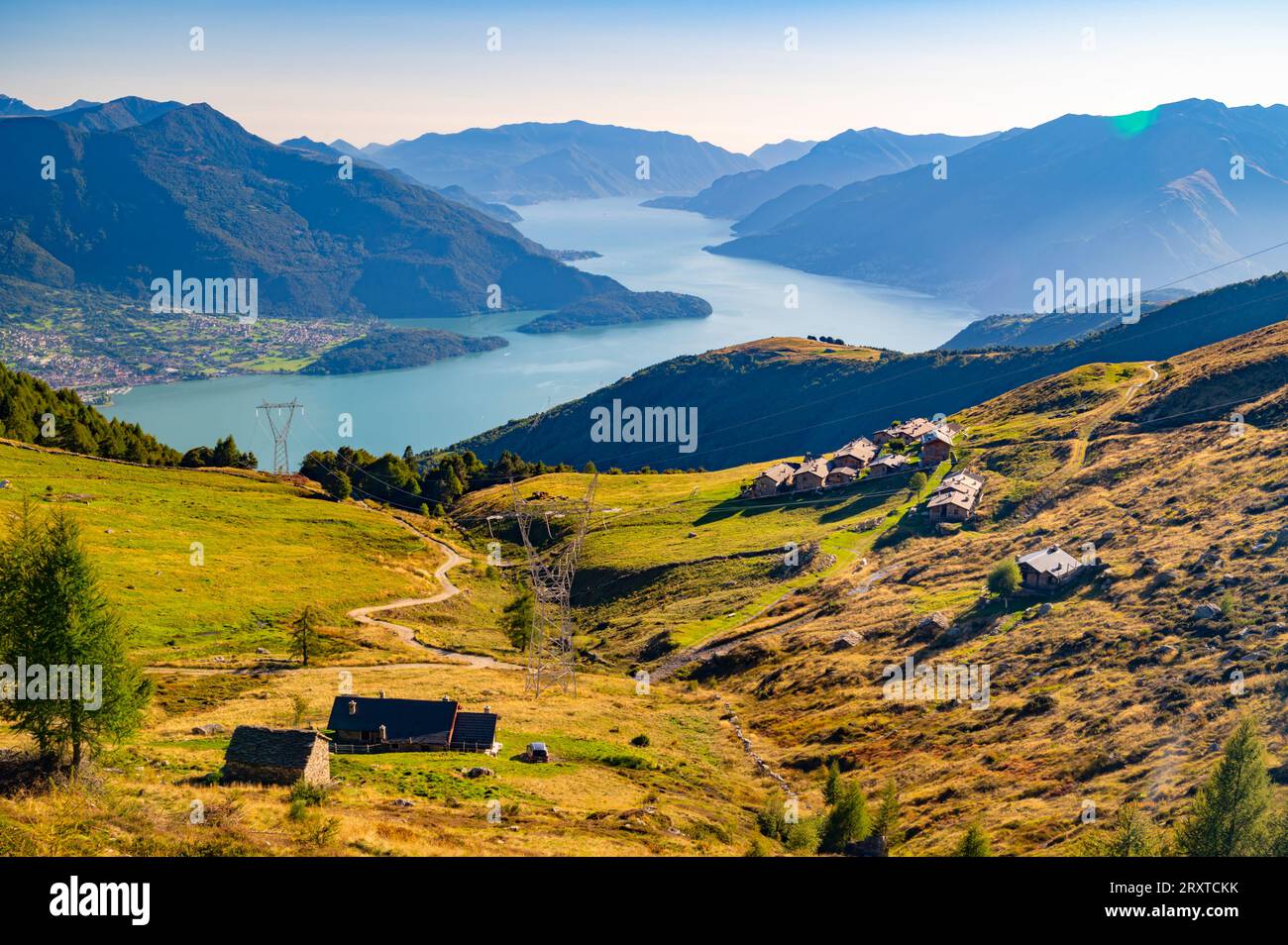 Lake Como, seen from Montemezzo, with the towns and mountains above it ...