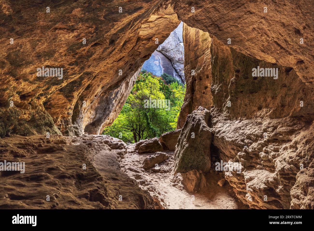 Rocks and cave in Madara, Bulgaria near Madara rider, Madarski Konnik ...