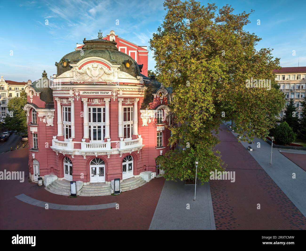 Cityscape aerial view of downtown street of Varna city, Bulgaria ...