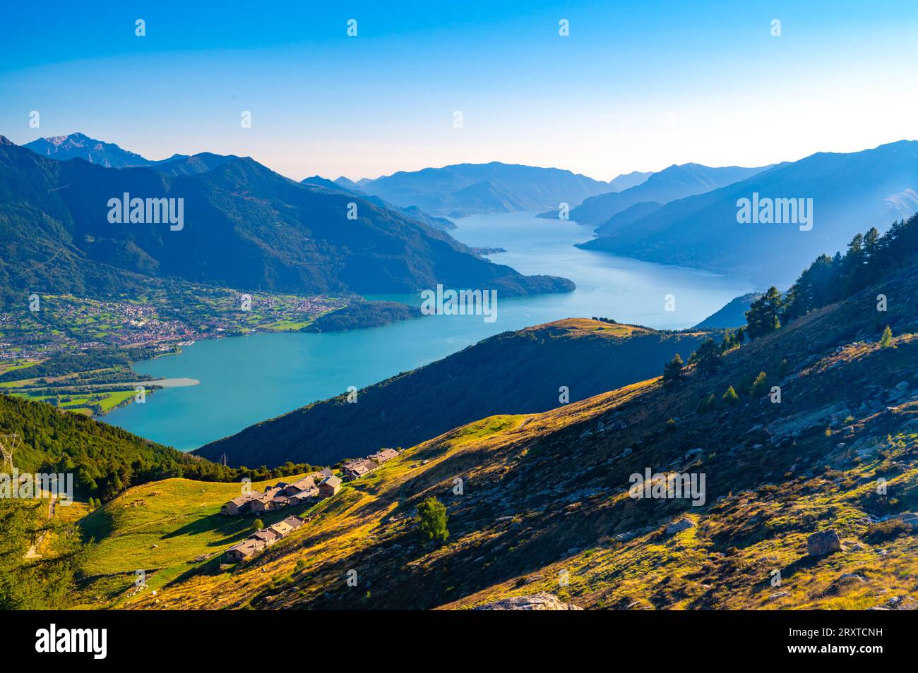 Lake Como, seen from Montemezzo, with the towns and mountains above it ...