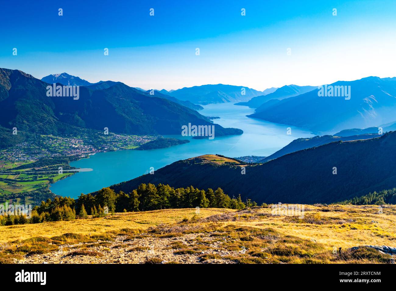 Lake Como, seen from Montemezzo, with the towns and mountains above it ...