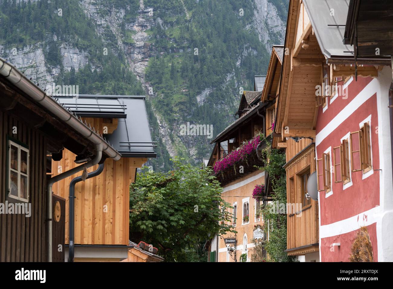 Historic centre of Hallstatt, Upper Austria, Austria, is called one of ...