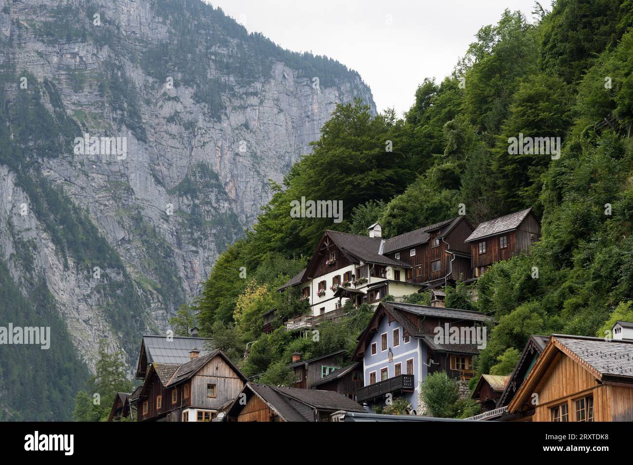 Historic centre of Hallstatt, Upper Austria, Austria, is called one of ...