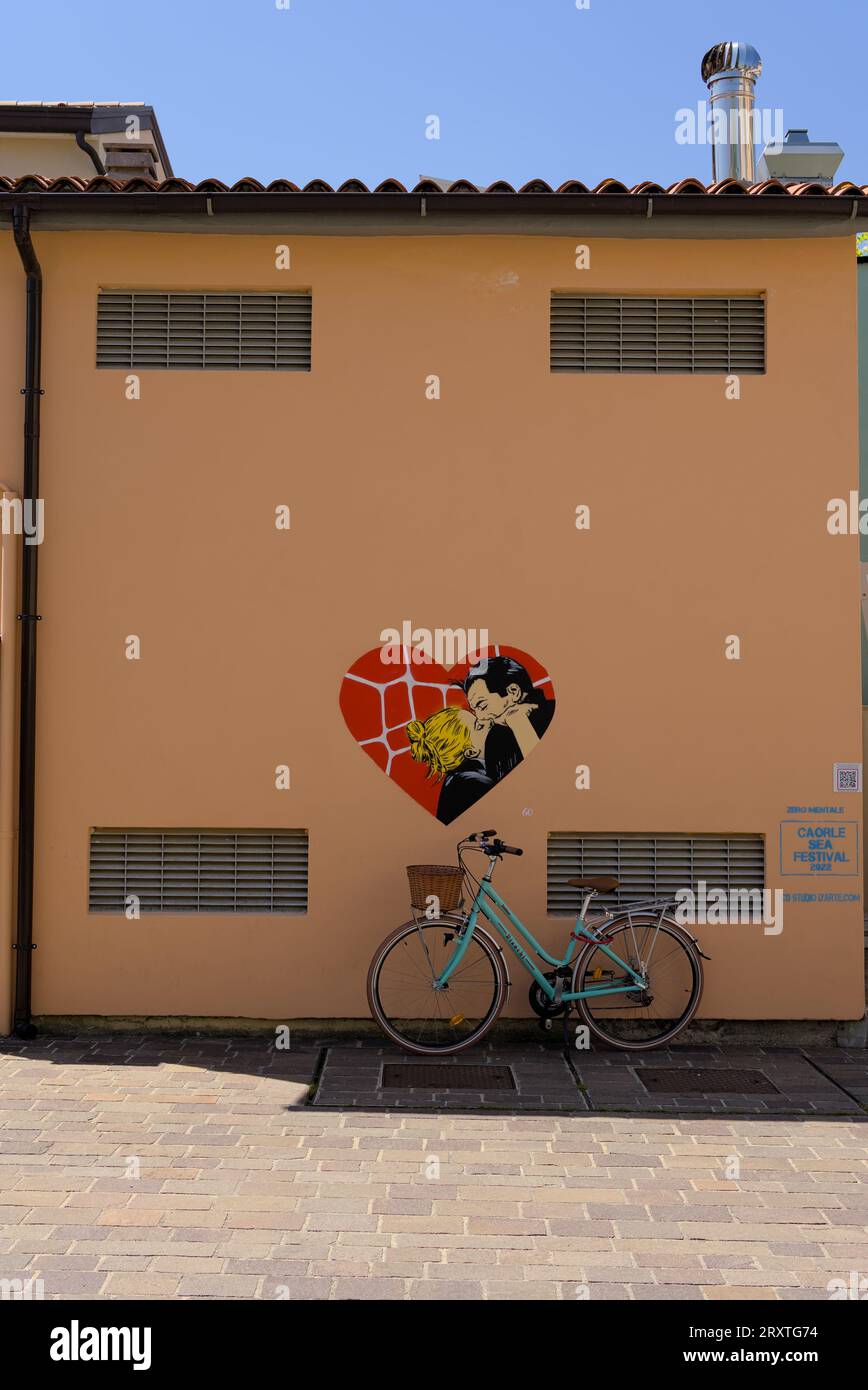 Caorle, Italy - May 05 2023: A colourful mural depicting a kissing ...