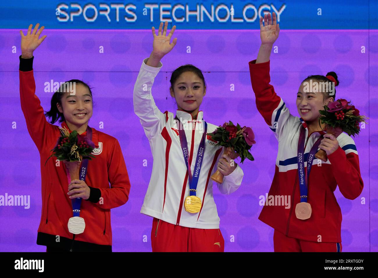 From left silver medalist Japan's Mana Okamura, gold medalist China's ...