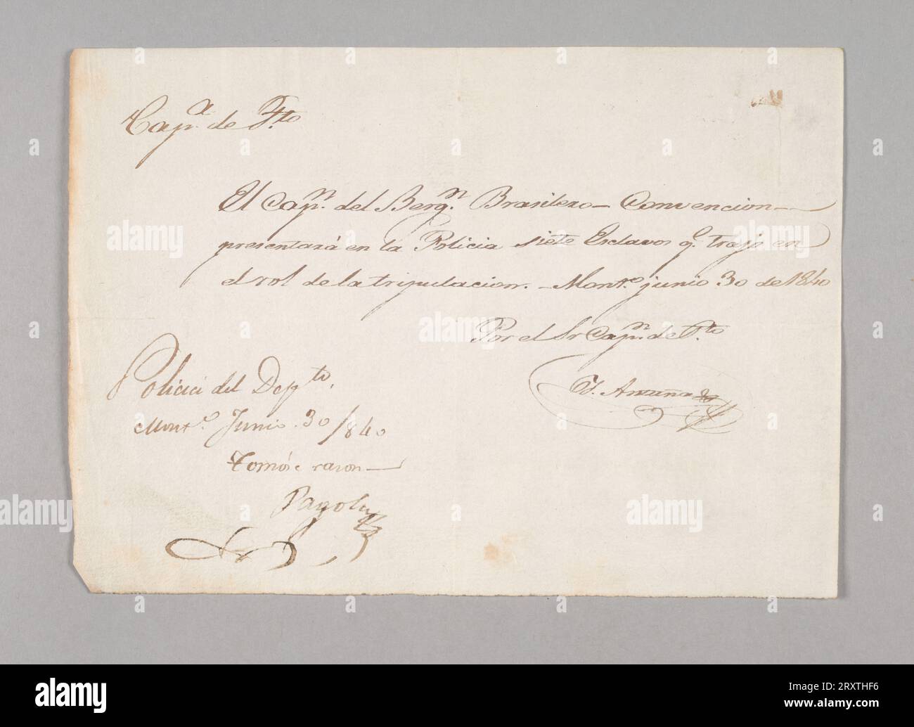 Letter to the captain of the Convenção from the Rio de Janeiro Police ...